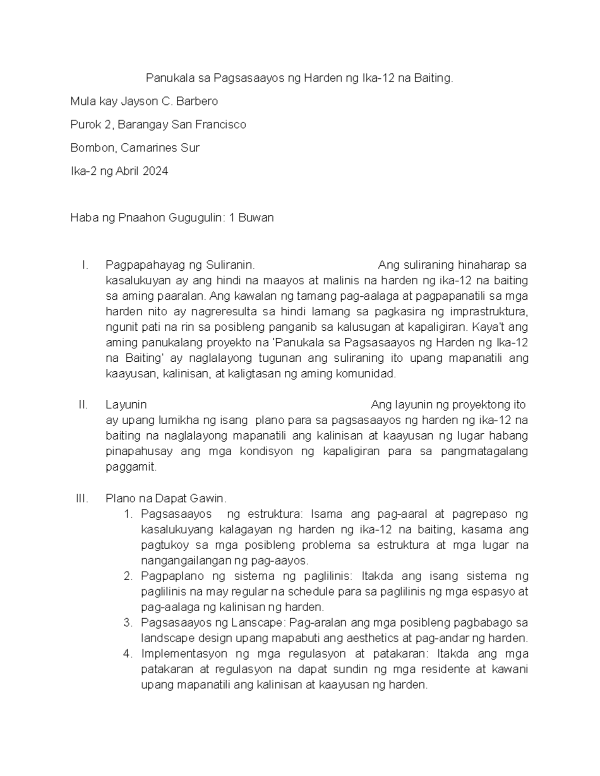 Panukalang Peoyekto - This is an example of panukapang proyekto ...