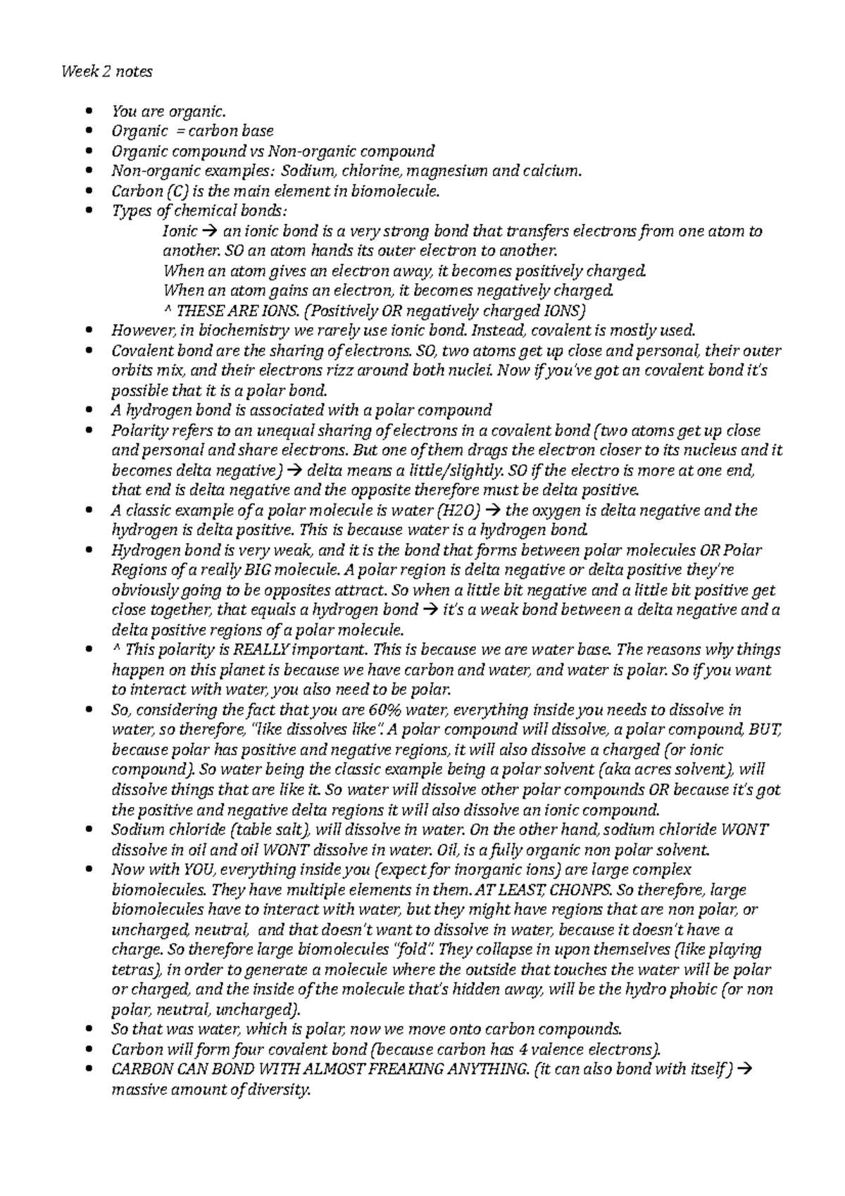 Week 2 cbg lecture notes - Week 2 notes You are organic. - StuDocu