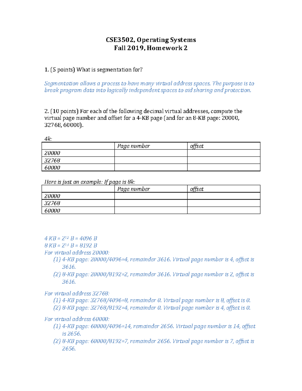 HW2 solution - CSE3502, Operating Systems Fall 2019, Homework (5 points ...