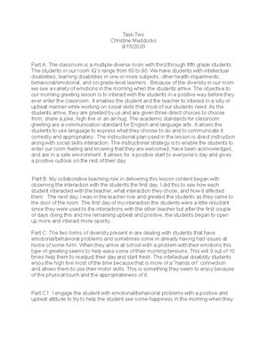 Task 3 Classroom Management - Classroom Management Task 3 9/26 ...