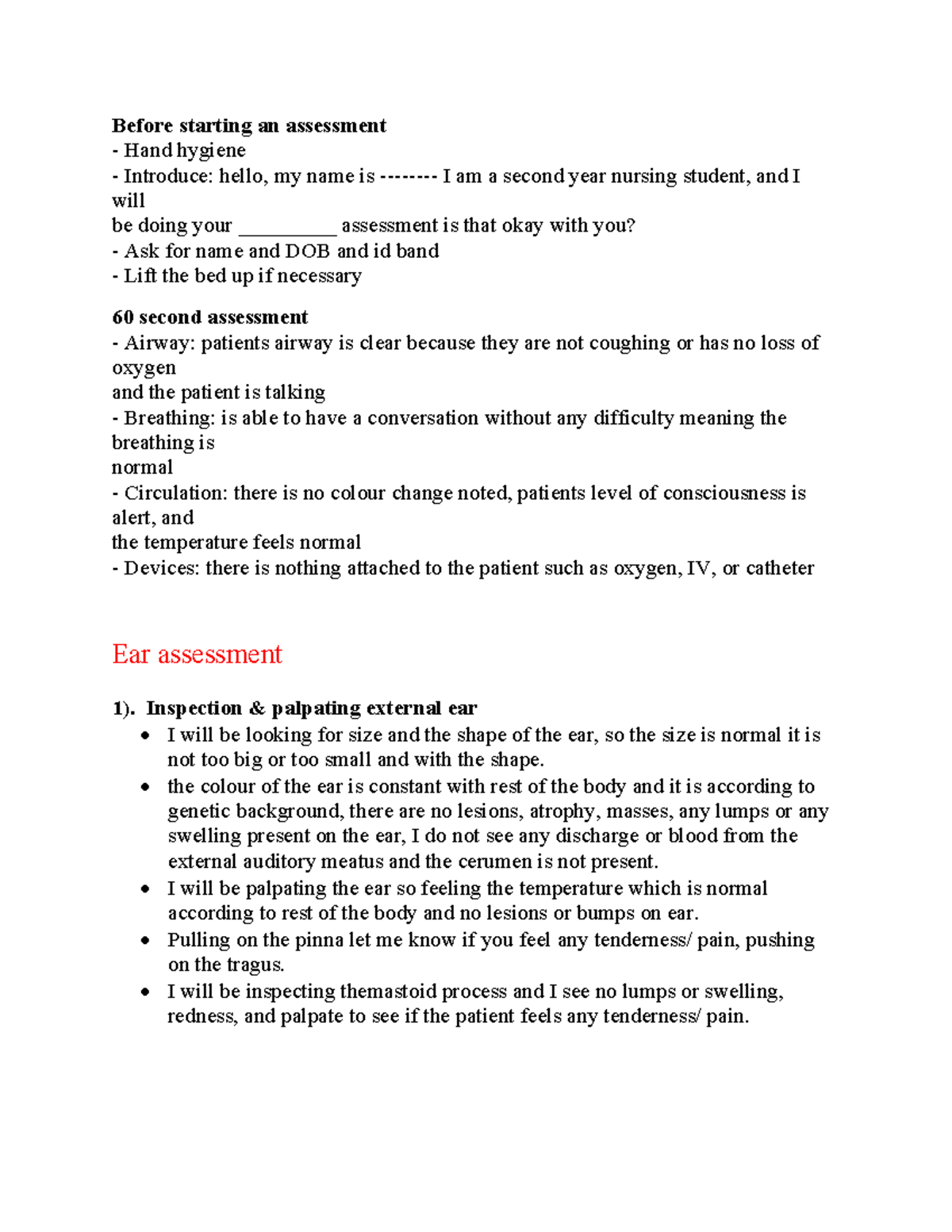 203 osce prep - osce prep - Before starting an assessment Hand hygiene Introduce: hello, my name ...
