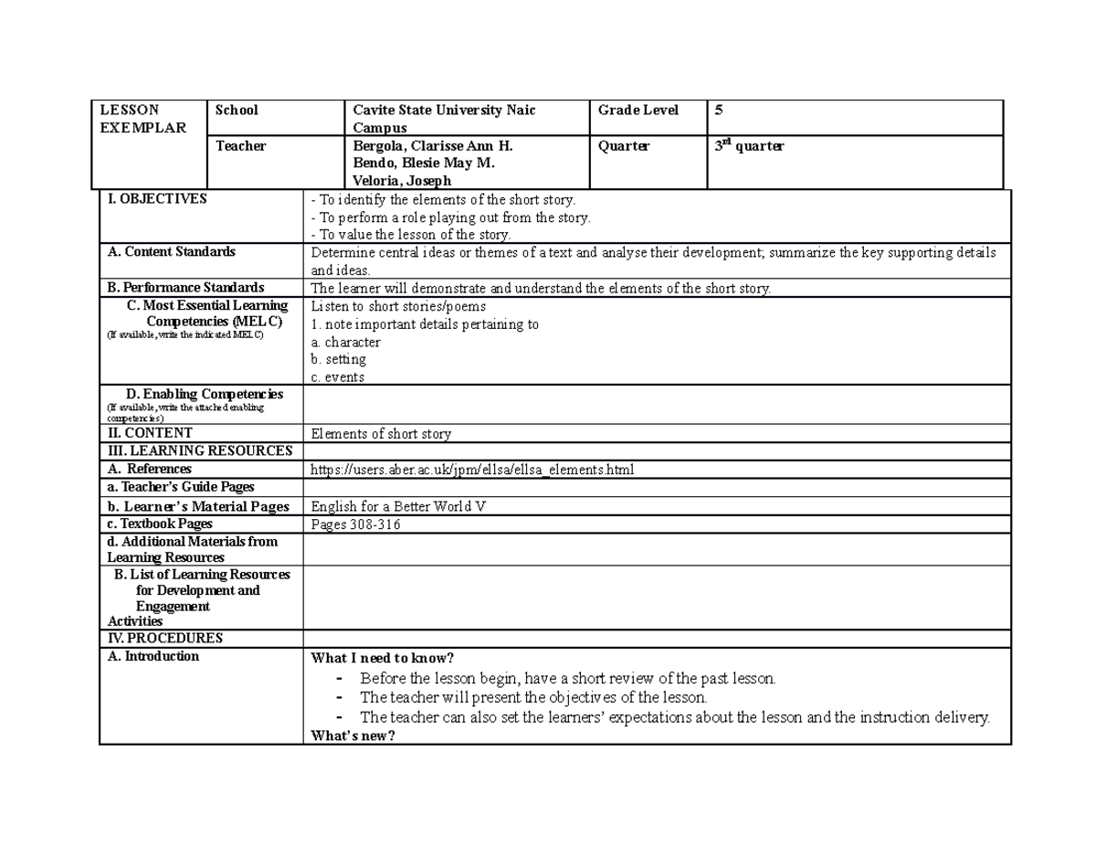 Lessonexemplar - cascascac - LESSON EXEMPLAR School Cavite State ...