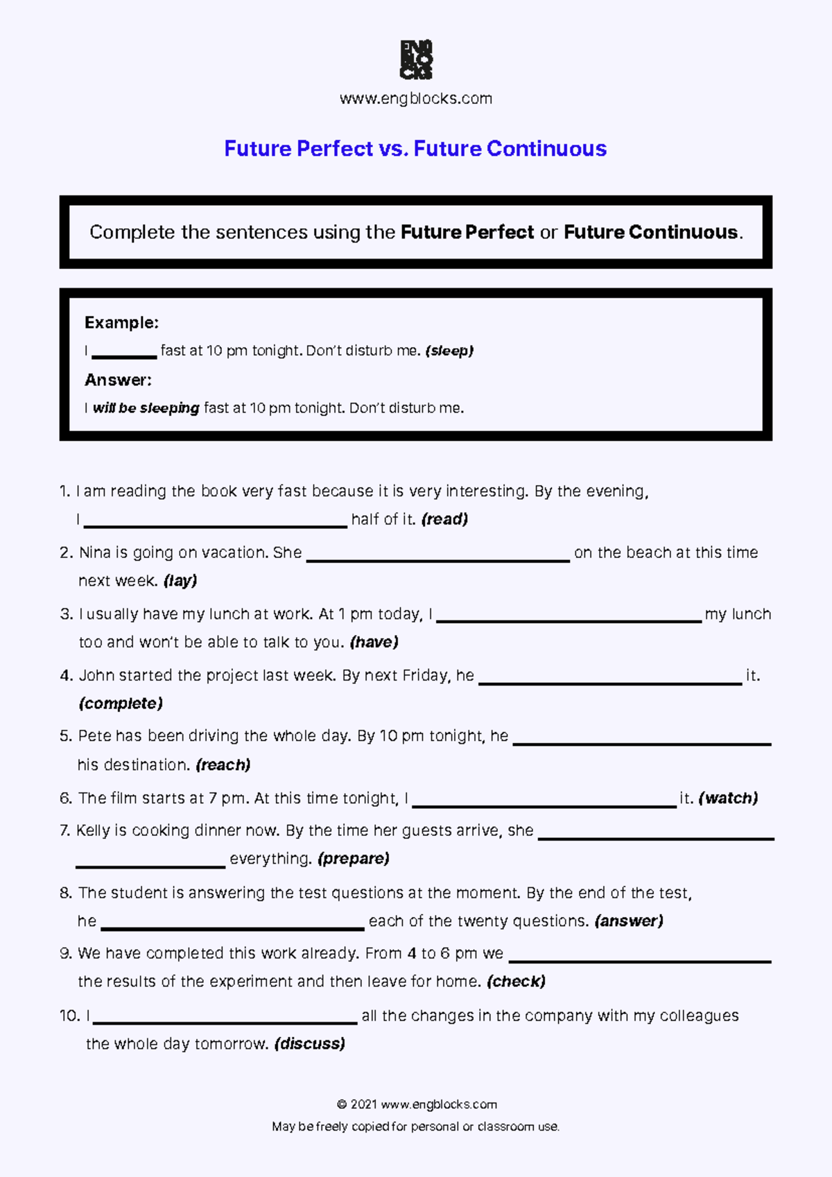 Future perfect vs future continuous - engblocks Future Perfect vs ...