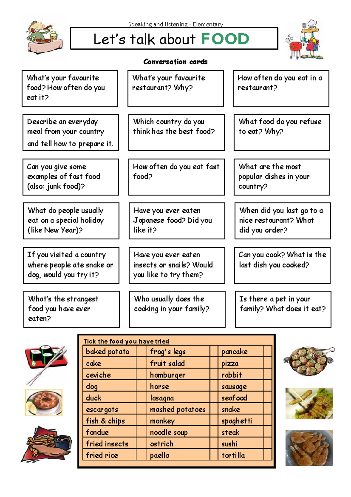 Comida - tes de estudio - Speaking and listening - Elementary Let’s ...