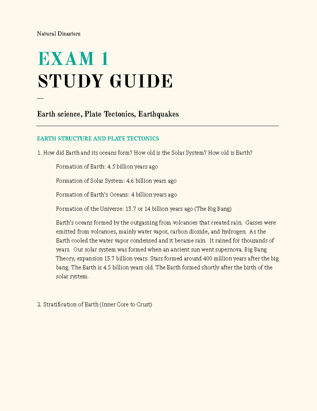 Natural Disasters Notes 1 - Natural Disasters EXAM 1 STUDY GUIDE ...