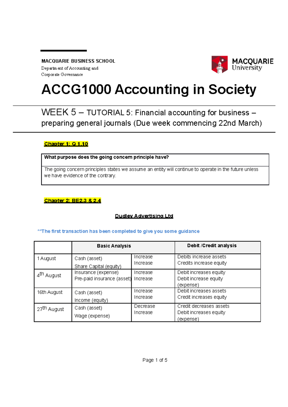 Week 5 Tutorial Workbook - Accounting in Society MACQUARIE BUSINESS ...
