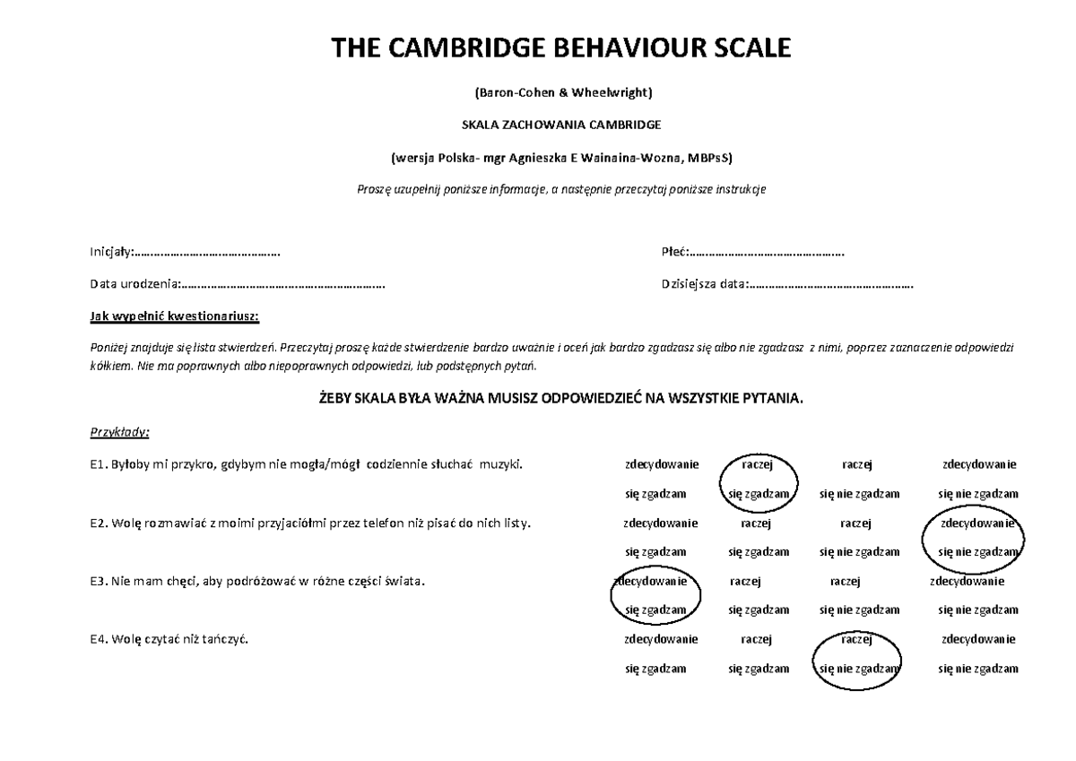EQ40 Polish - eq autyzm i empatia - THE CAMBRIDGE BEHAVIOUR SCALE ...