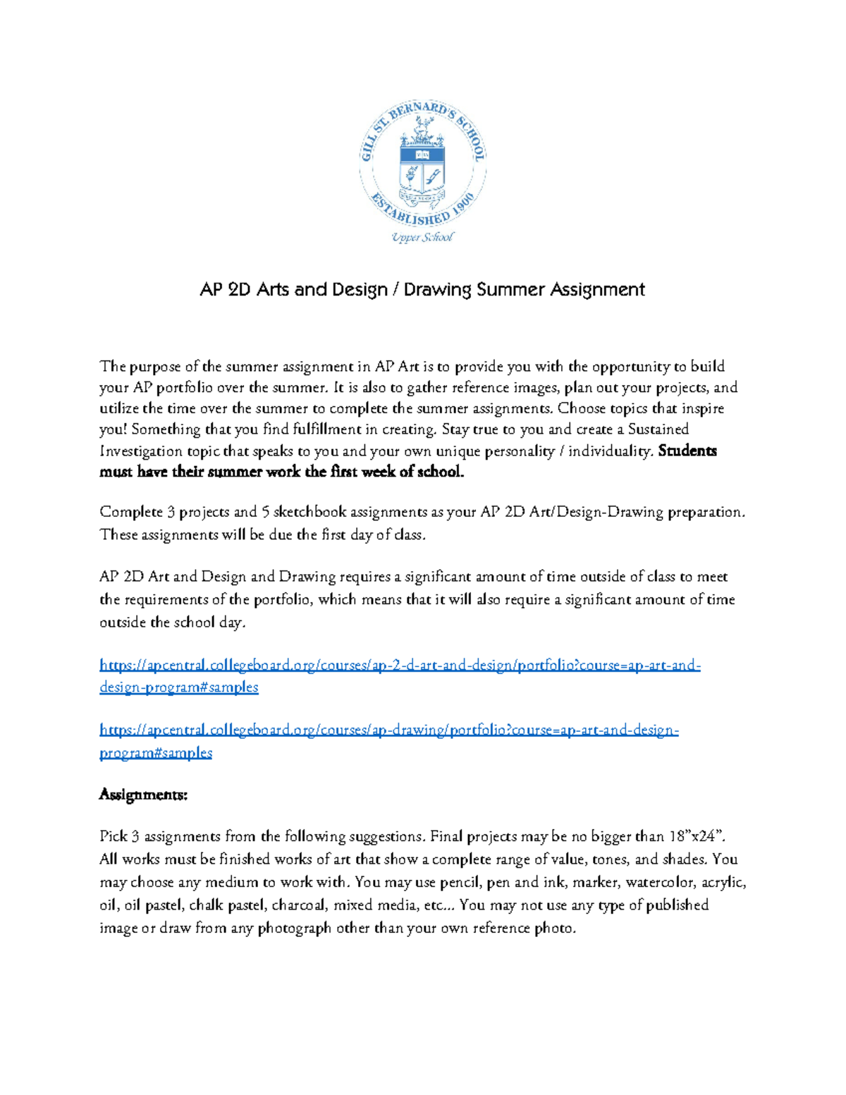 AP2DArtand Design Summer Assignment - AP 2D Arts and Design / Drawing ...