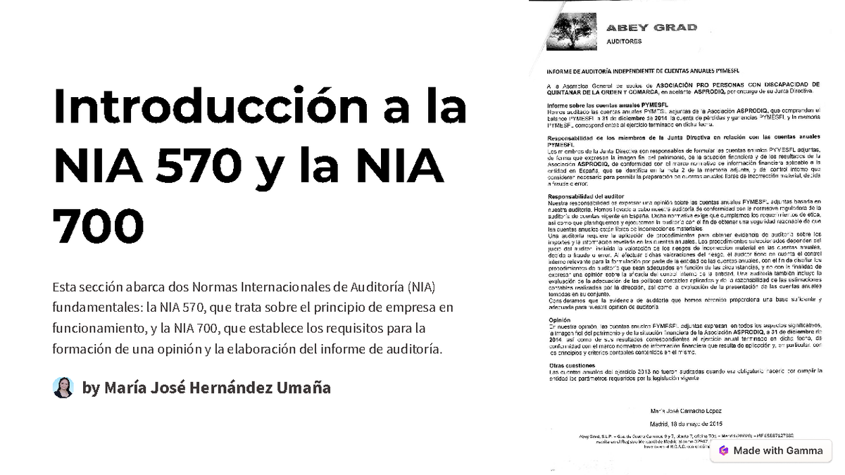 Introduccion a la NIA 570 y la NIA 700 - Introducción a la NIA 570 y la ...