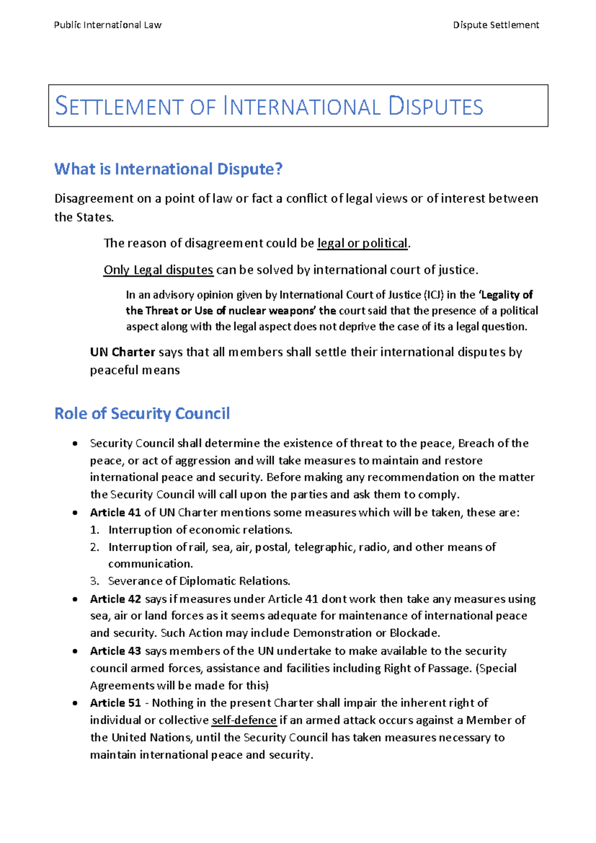 Settlement of Disputes - Public International Law Dispute Settlement ...