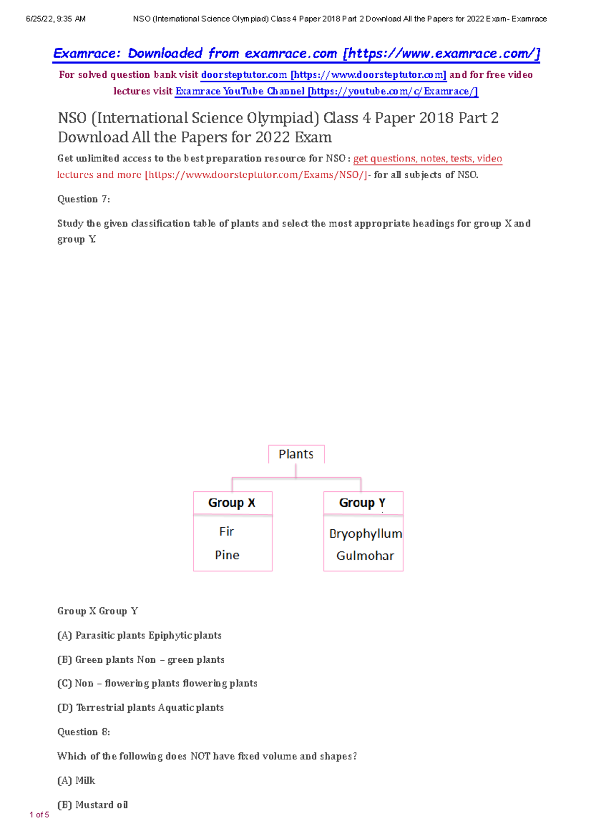 NSO Class 4 Paper 2018 Part 2 - Examrace: Downloaded from examrace ...