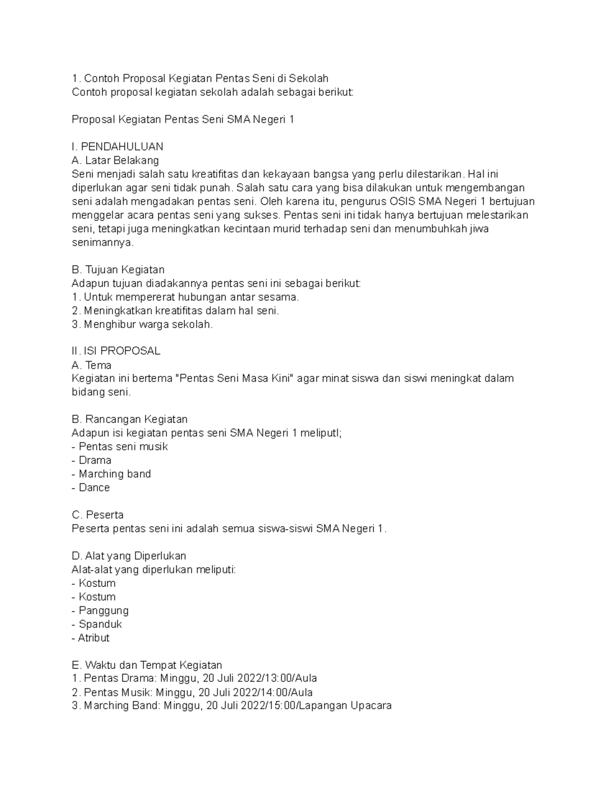 Contoh Proposal Kegiatan Pentas Seni di Sekolah - PENDAHULUAN A. Latar ...