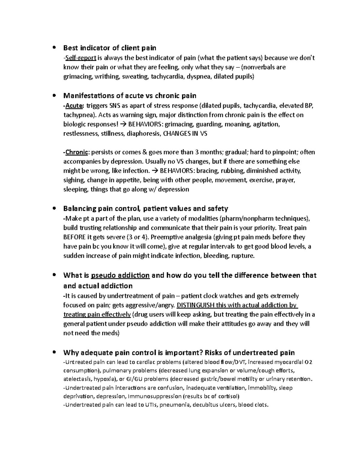 Medical Surgical Exam Notes - Best indicator of client pain -Self ...