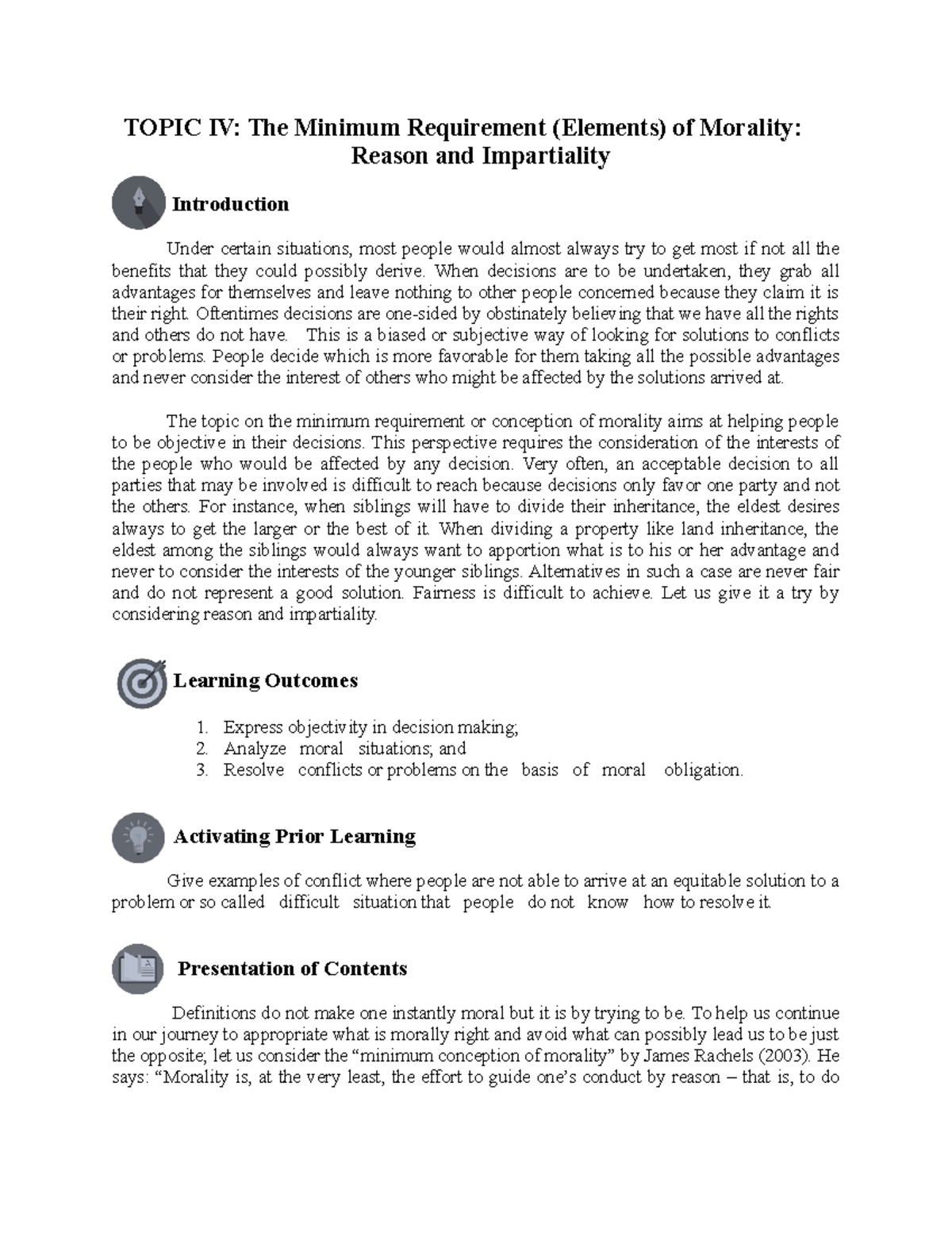 Topic IV- Ethics - moduel - TOPIC IV: The Minimum Requirement (Elements ...