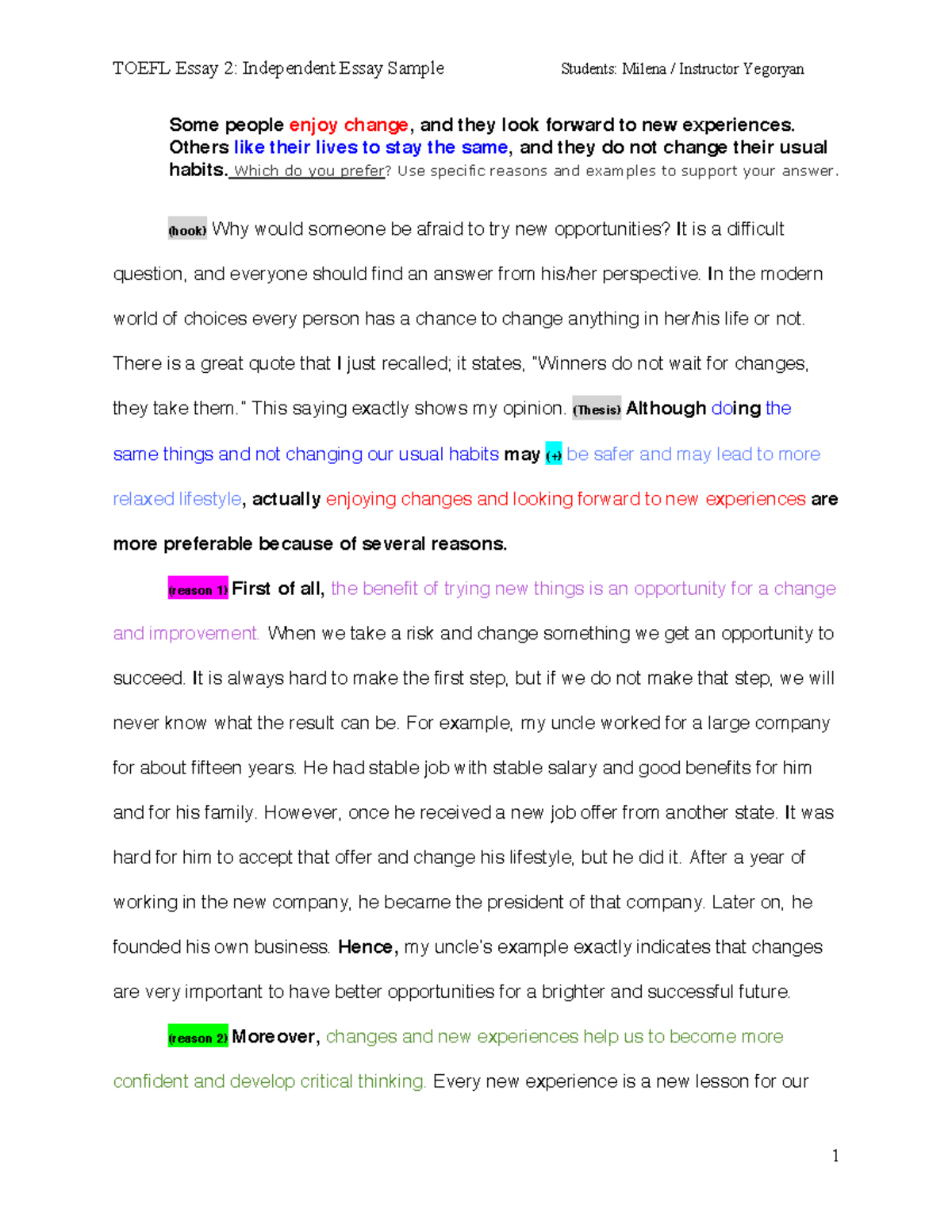 Argumentative Essay Sample 1 color-coded with 2 reasons and Refute ...