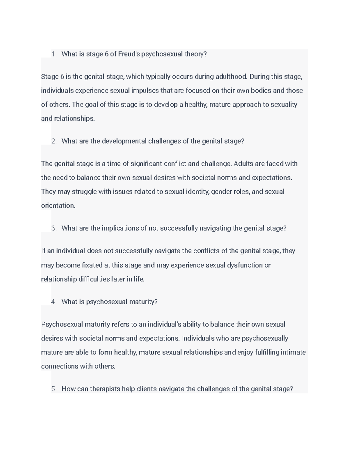 Human Development - What is stage 6 of Freud's psychosexual theory ...