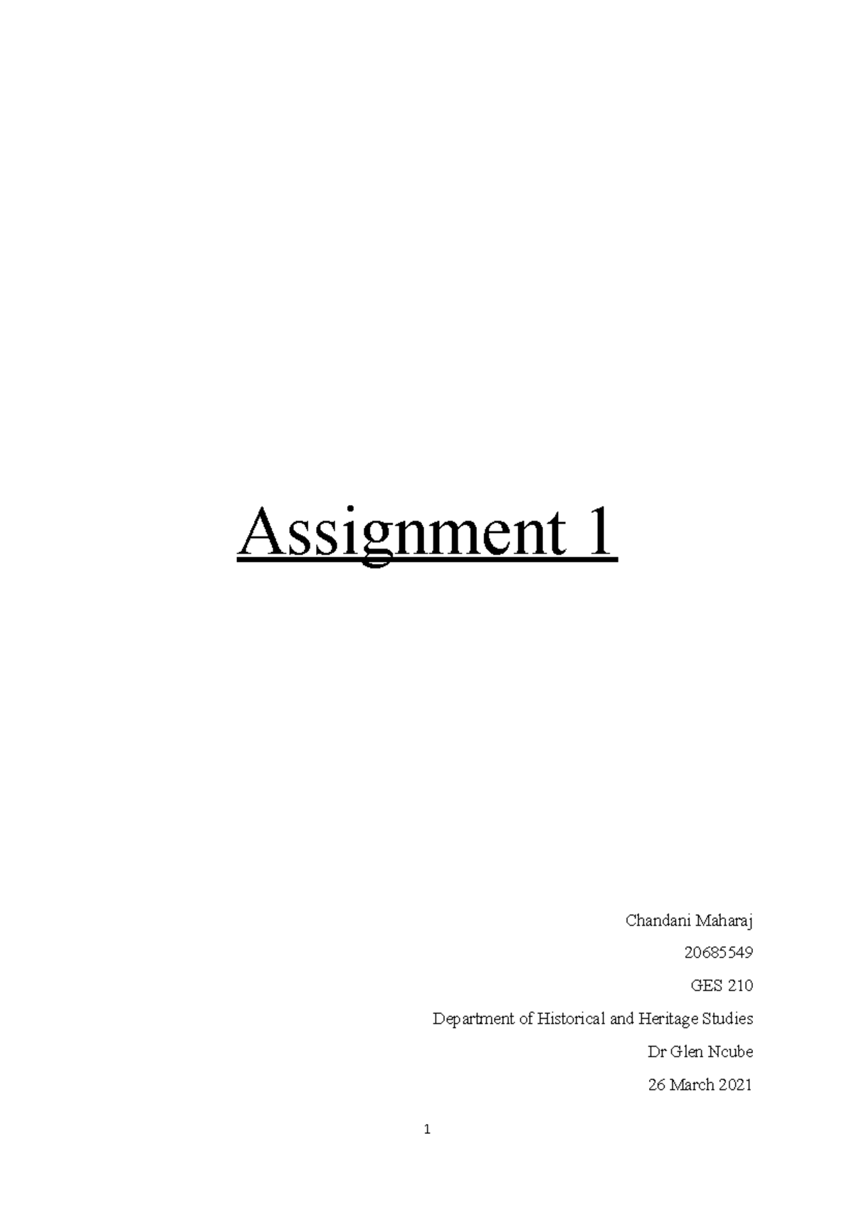Continuous Assignment 1 (Short essay) - Assignment 1 Chandani Maharaj ...