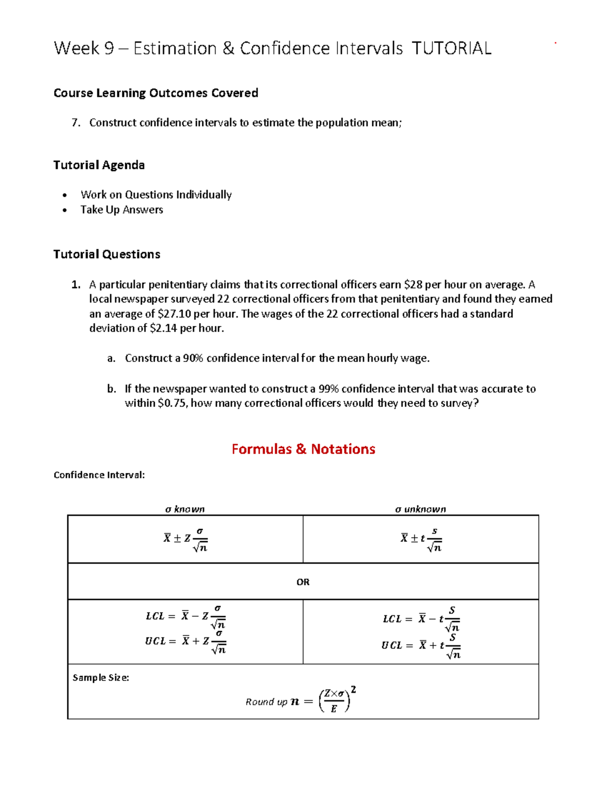 RAPP 5004 Week 9 Tutorial - Week 9 – Estimation & Confidence Intervals TUTORIAL Course Learning ...