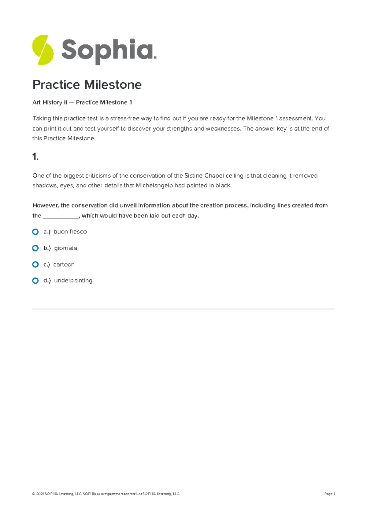 FAS202 Unit 1 - Practice Milestone 1 - a.) buon fresco b.) giornata c ...