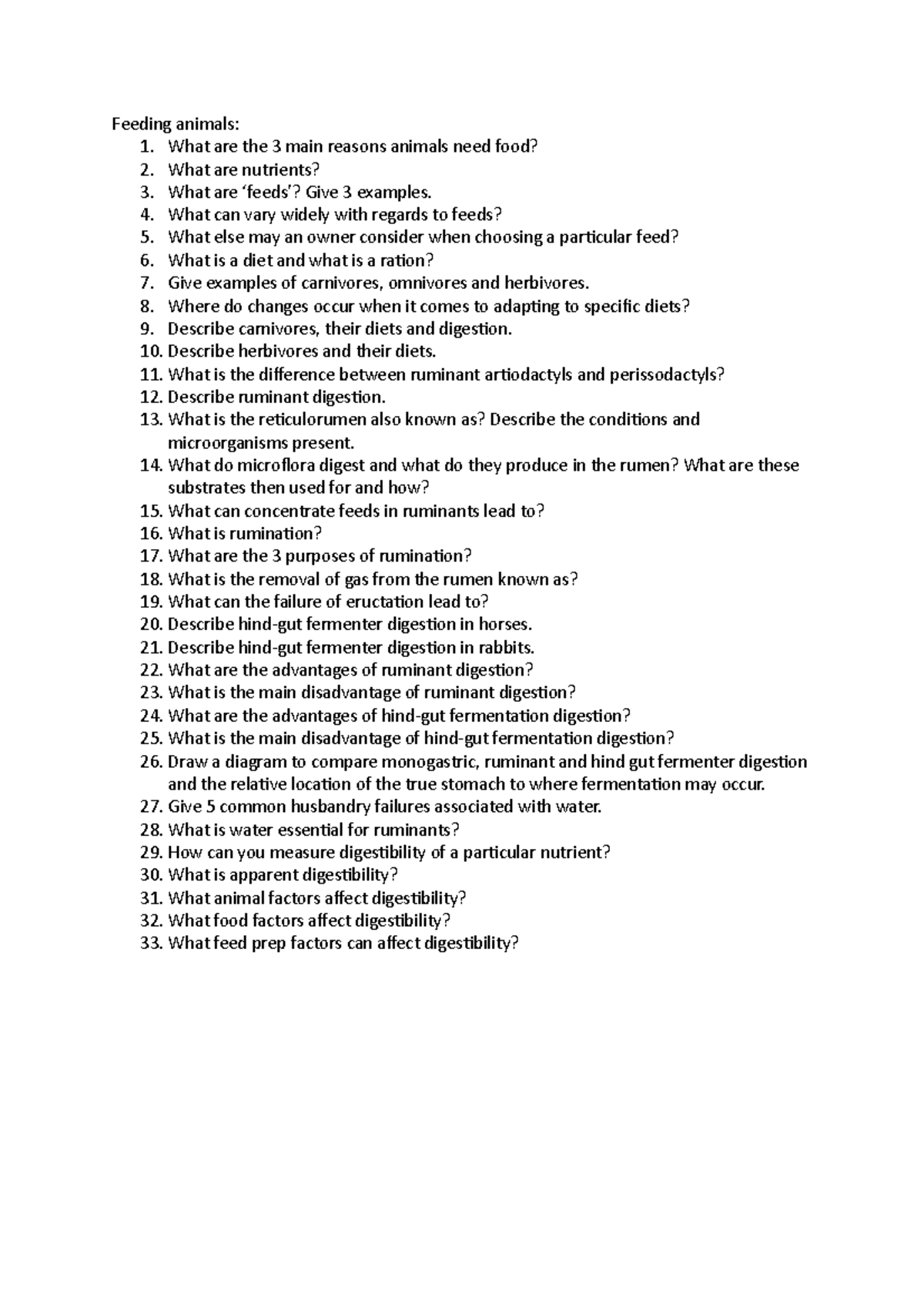 Feeding animals - Questions made from lectures - Feeding animals: 1 ...