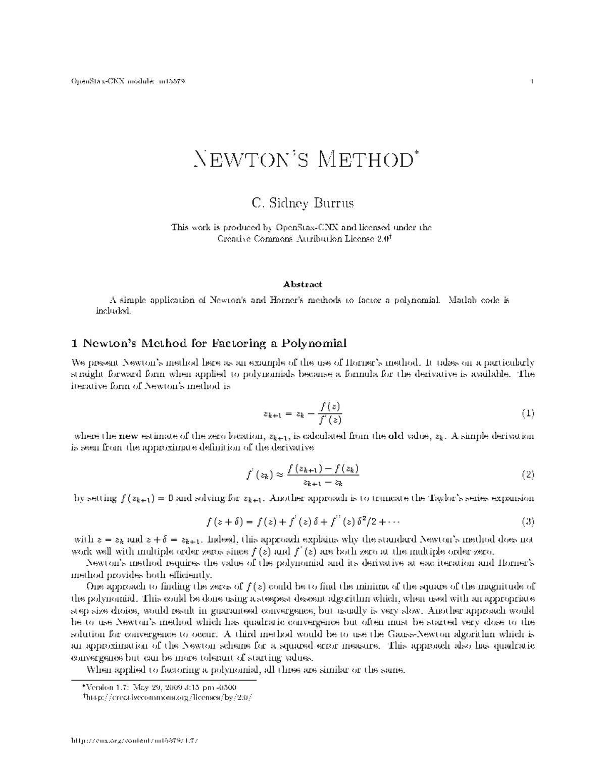 Newtons-method-7 - notes - module: m15579 1 Method C. Sidney Burrus ...