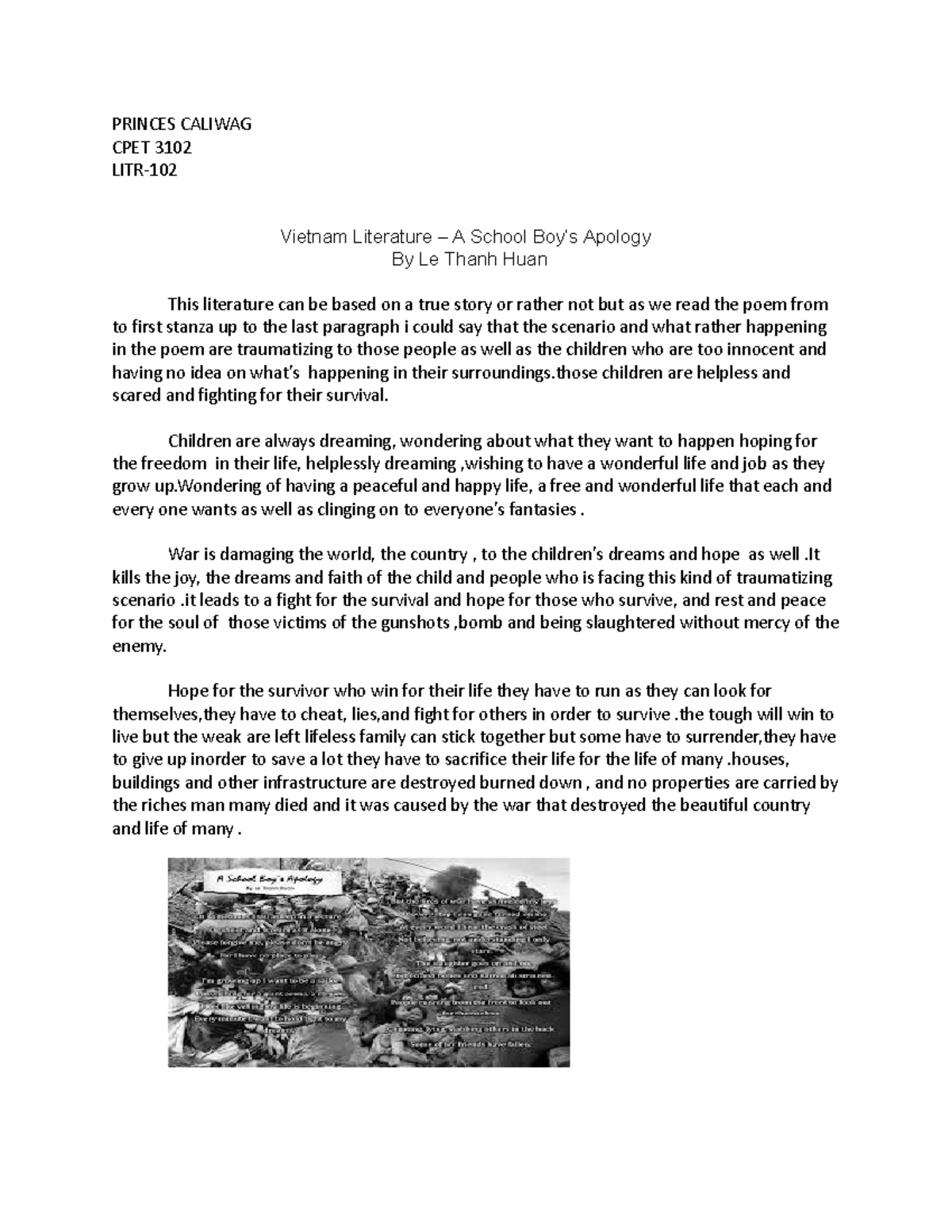 Literature blog - n/a - PRINCES CALIWAG CPET 3102 LITR- Vietnam ...