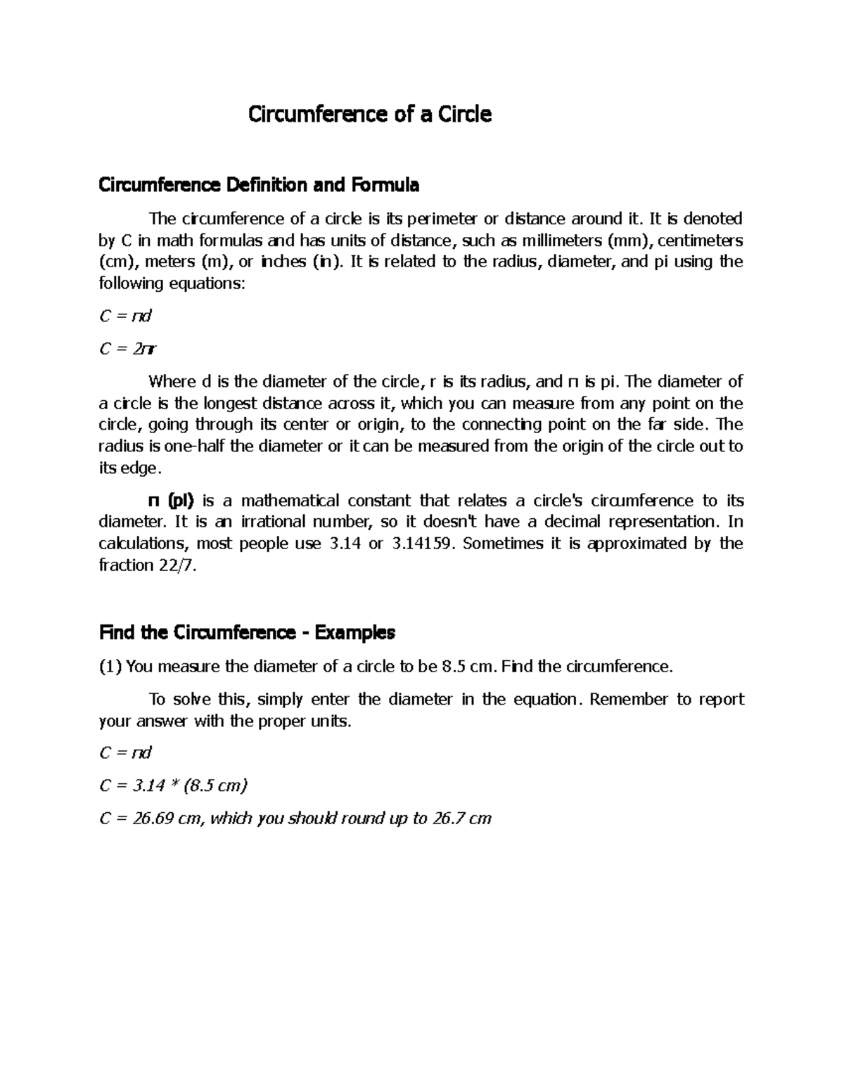 Circumference of a Circle-How to Determine the Geometry of a Circle ...