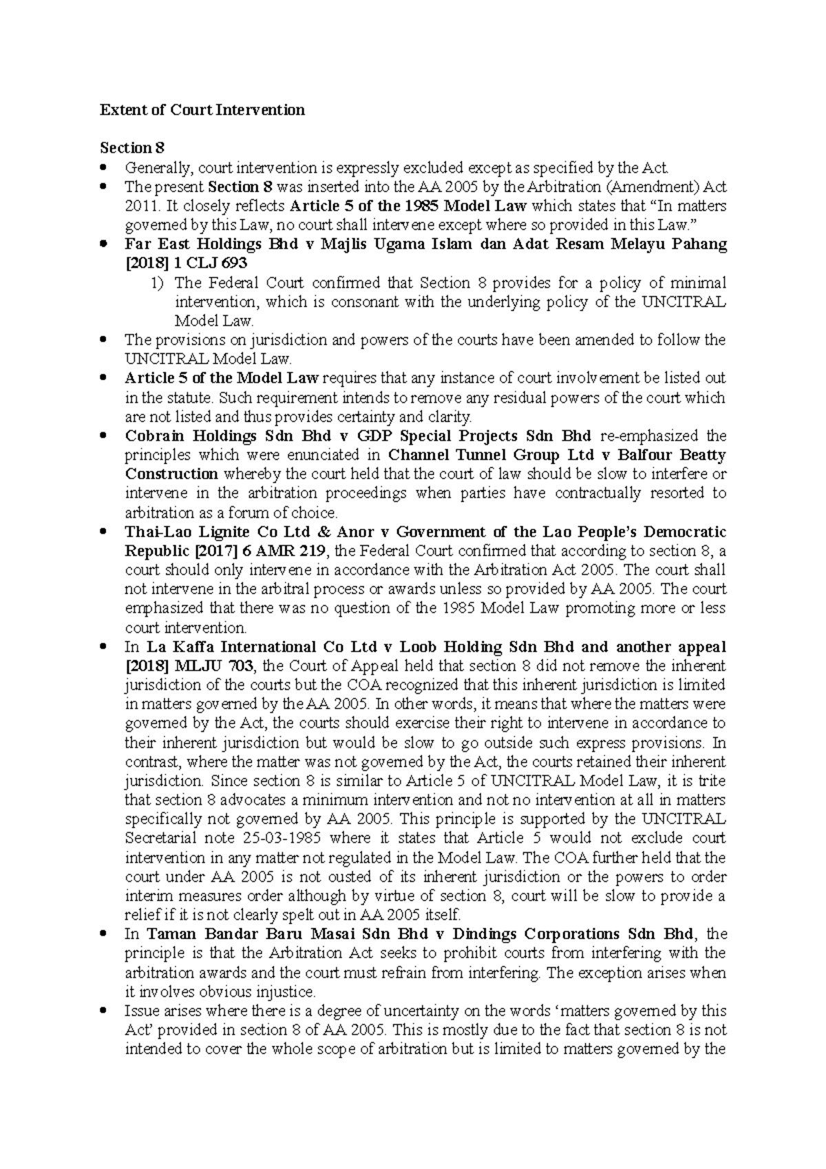 Extent of Court Intervention (Arbitration) - Extent of Court ...