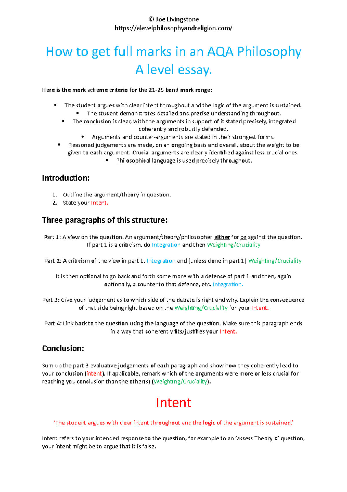 How to get full marks in an AQA Philosophy A level essay - Studocu