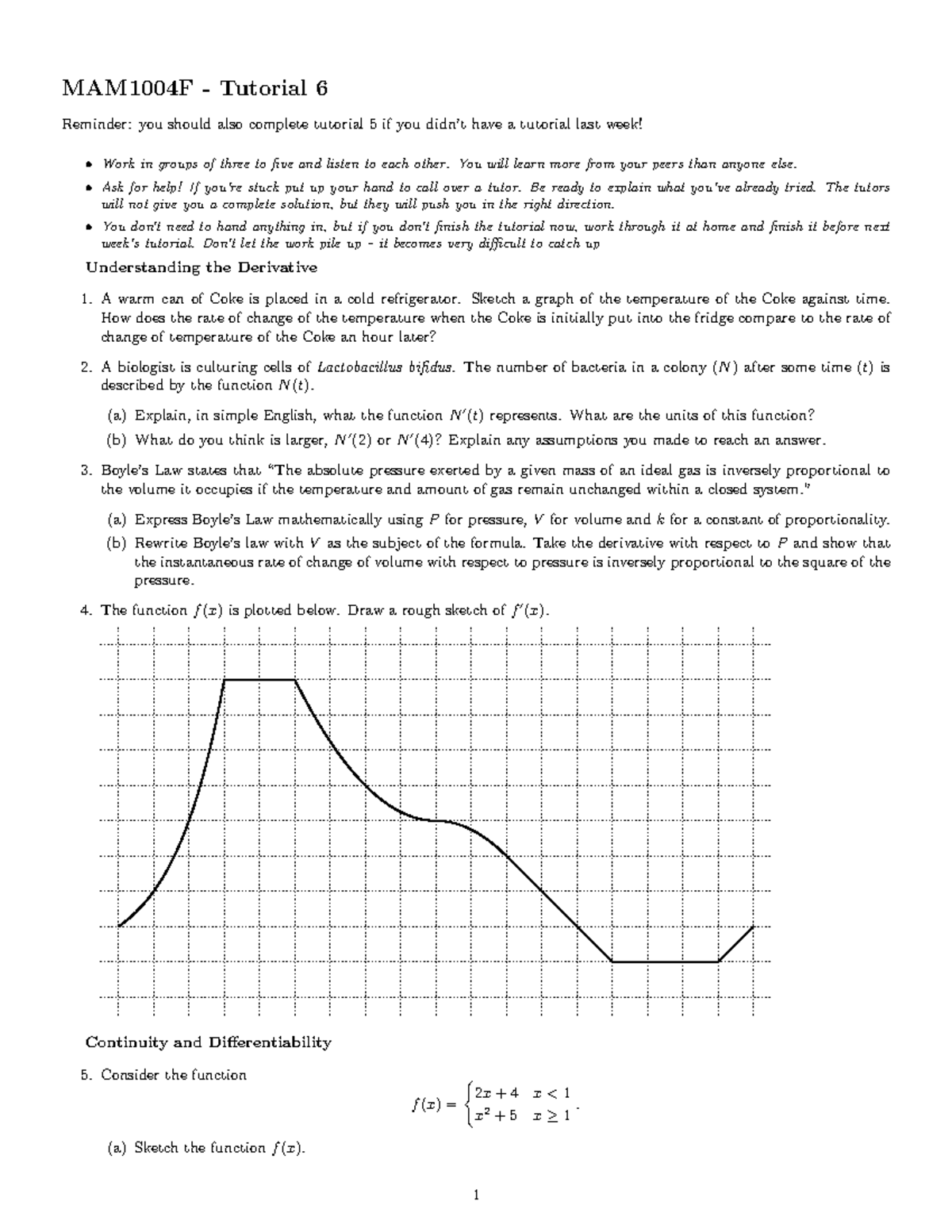 Tutorial 06 Tut 6 Mam1004f Tutorial 6 Reminder You Should Also Complete Tutorial 5 If You