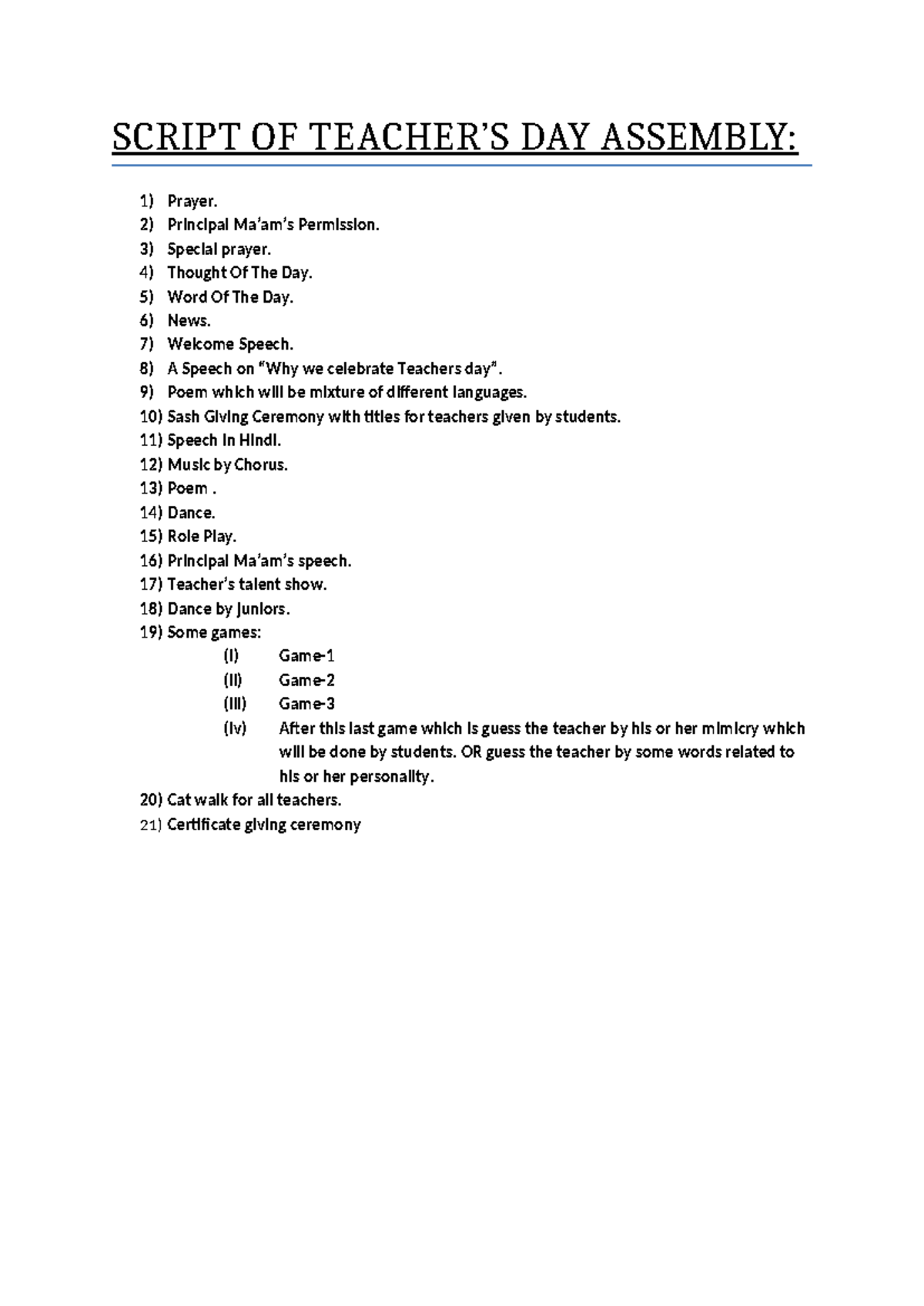 Script OF Teacher - awoesome - SCRIPT OF TEACHER’S DAY ASSEMBLY: 1 ...