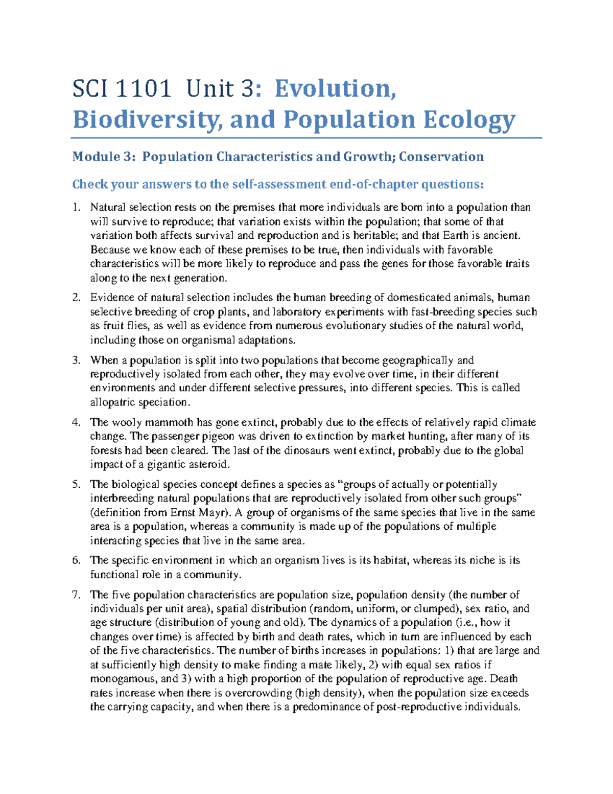 SCI 1101 Unit 3 mod 3 Answers to End of Chapter Questions 6e - SCI 1101 ...