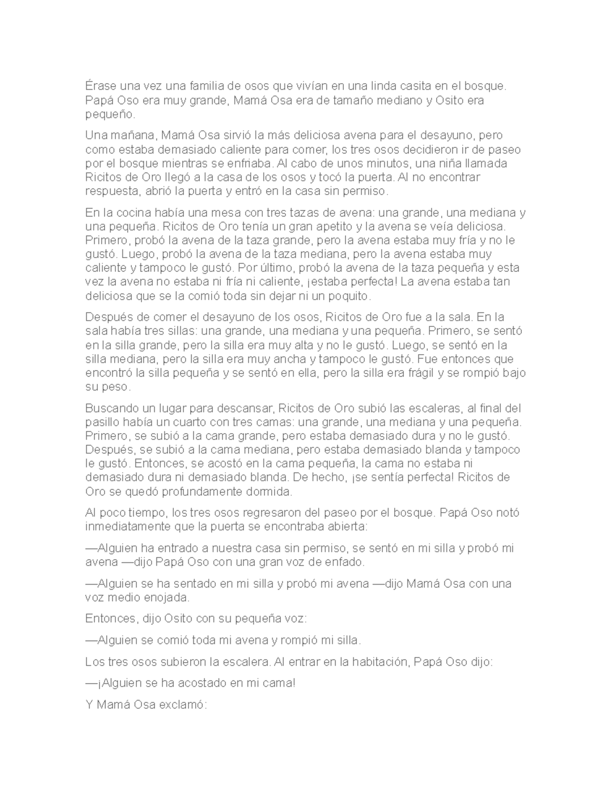 Cuentos - leer - Érase una vez una familia de osos que vivían en una ...