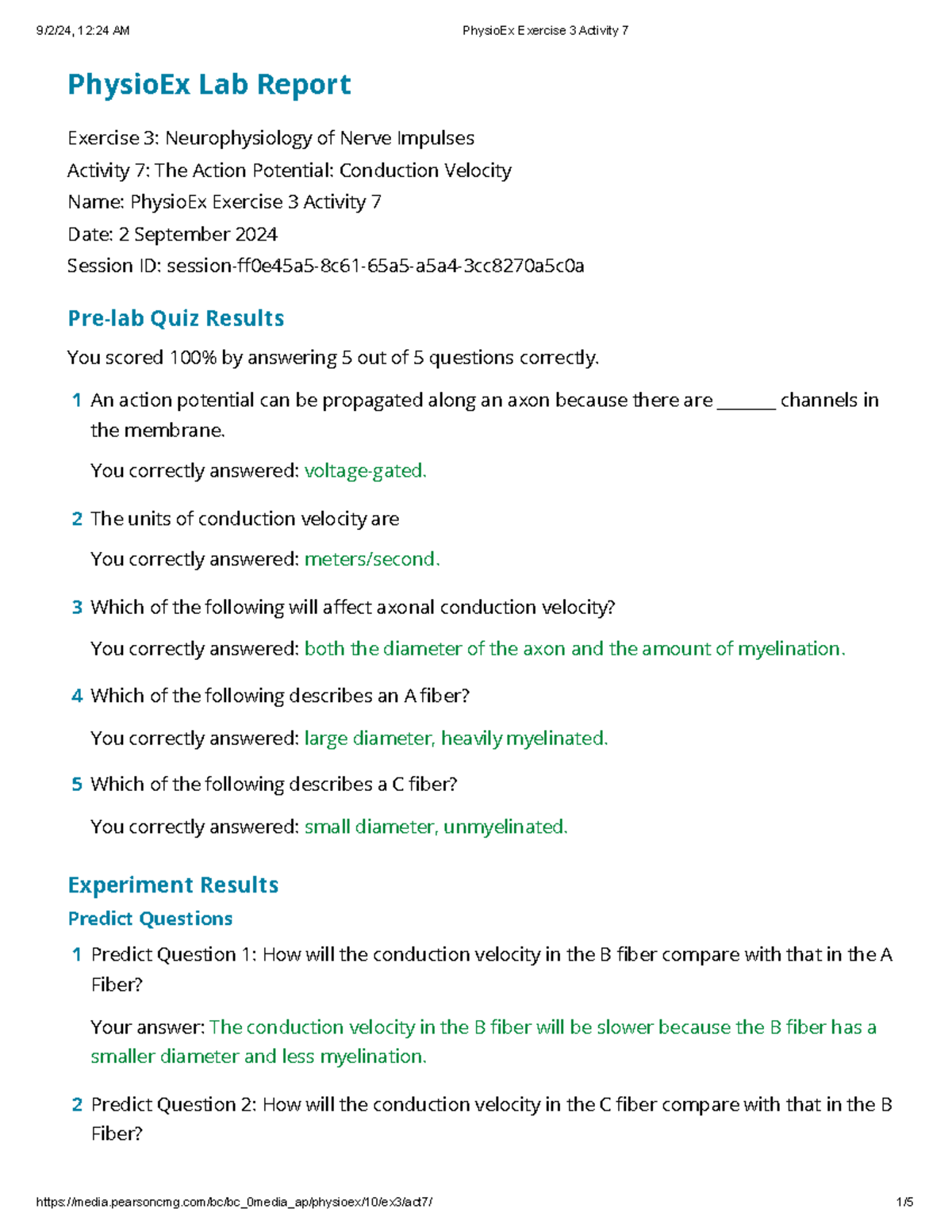 Physio Ex Exercise 3 Activity 7 - Experiment Results Predict Questions ...