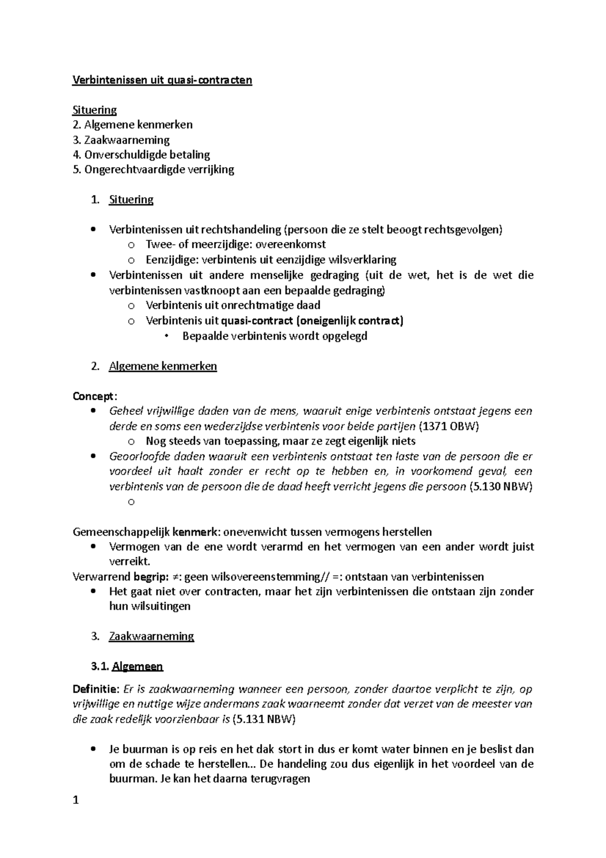 Quasi contracten - Verbintenissen uit quasi-contracten Situering 2 ...