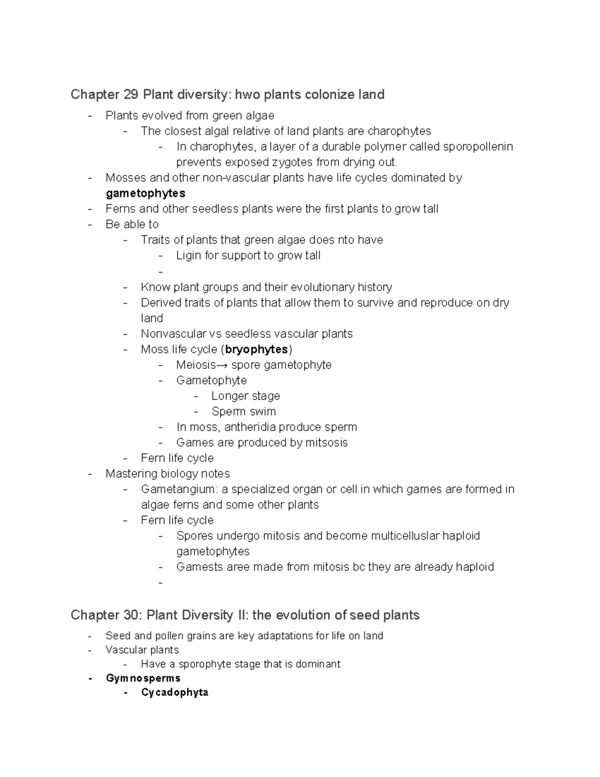 Exam 1 Review - Notes on all chapters included on exam 1 - Chapter 29 ...