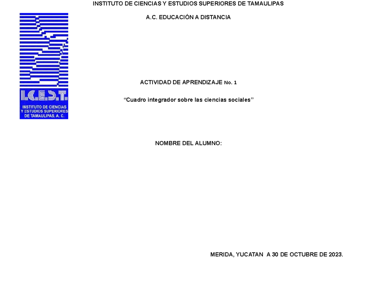 Actividad DE Aprendizaje No. 1 “Cuadro integrador sobre las ciencias ...