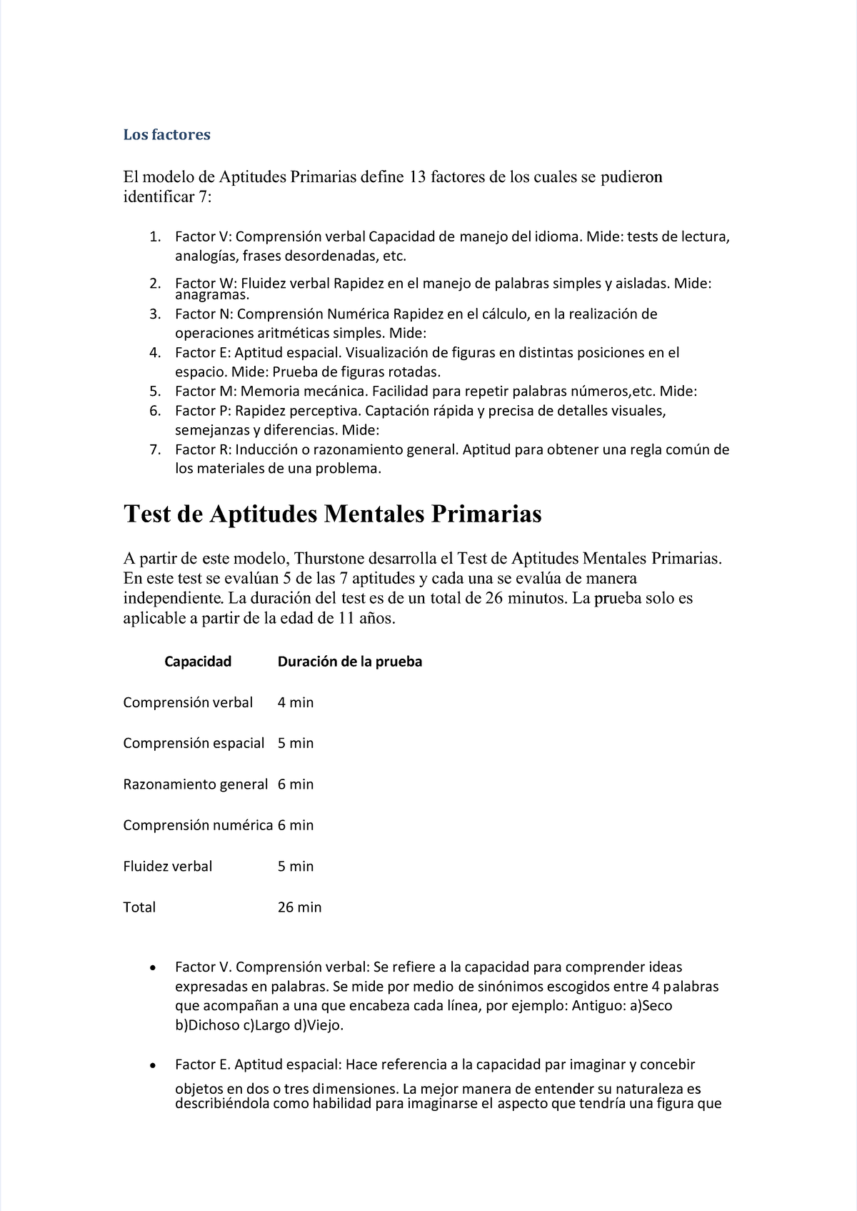 test-de-aptitudes-mentales-primarias-los-factores - Los factoresLos ...