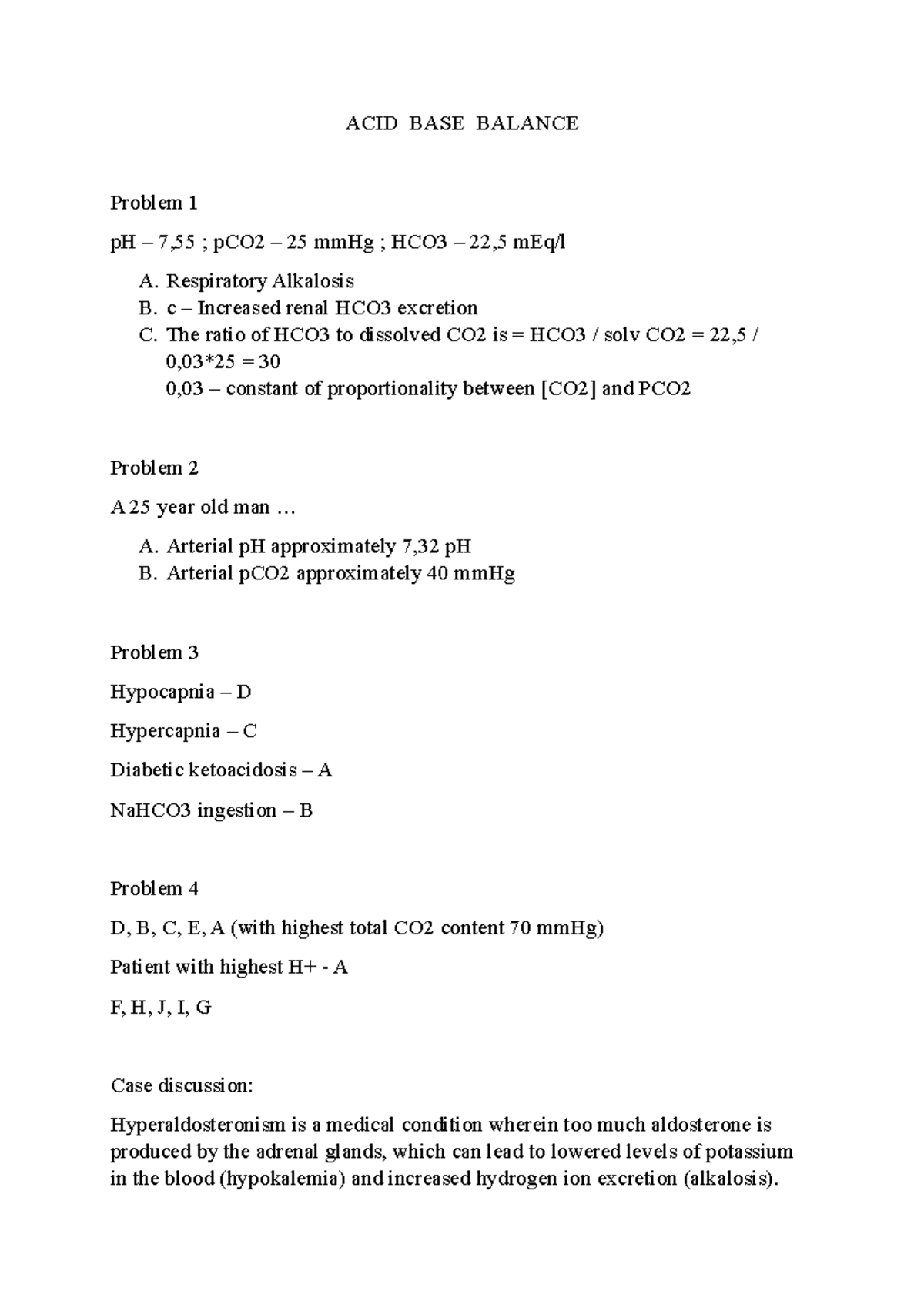 Acid Base Balance laboratory manual answers - ACID BASE BALANCE Problem ...