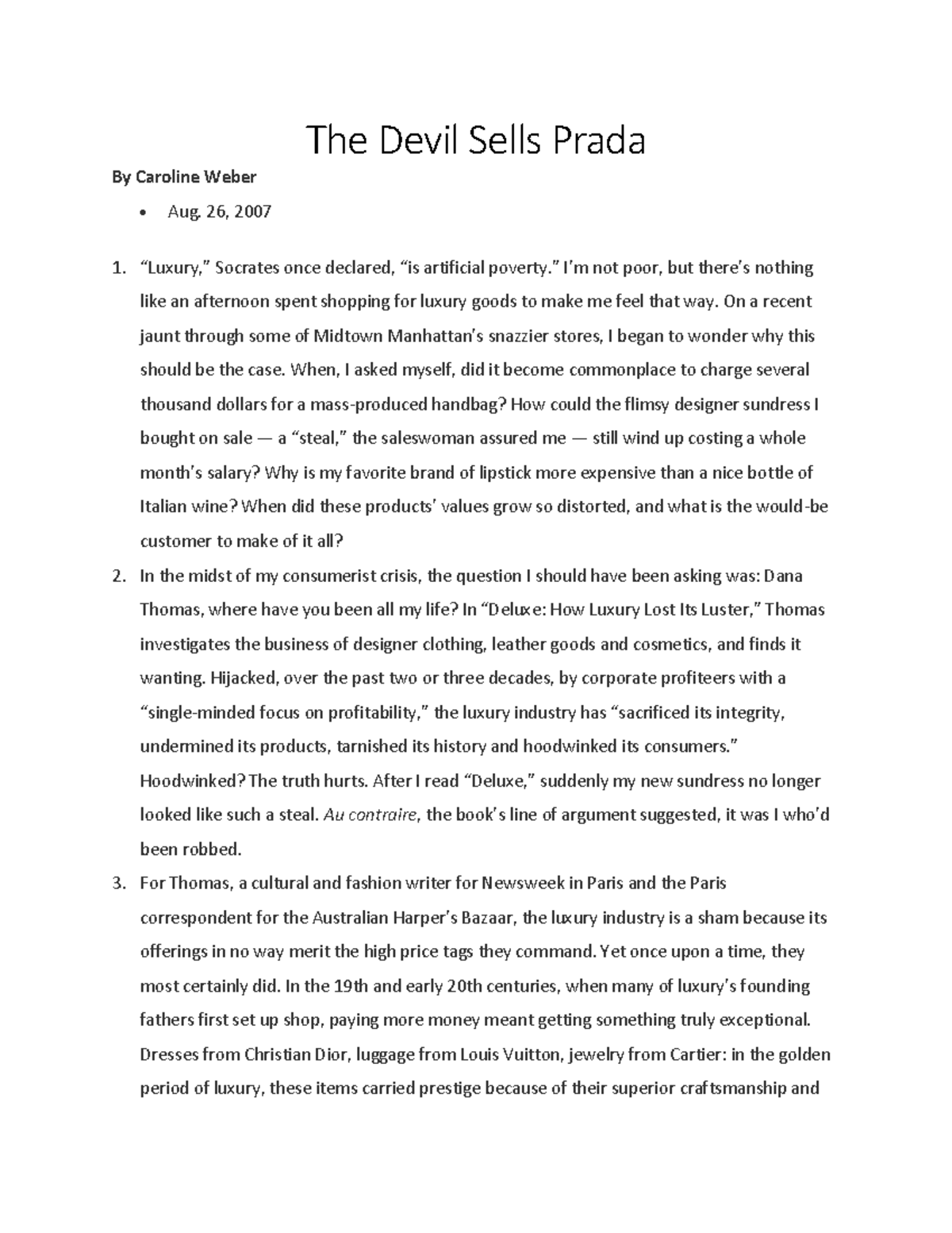 Lesson plan for ECON 1000 - Law of Demand - Article - The Devil Sells ...