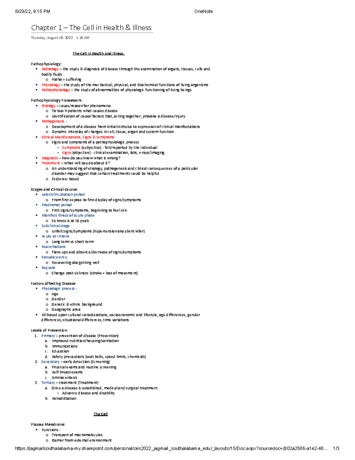 Chapter 1 - NU.327 Lecture Notes - 8/29/22, 9:15 PM OneNote - Studocu