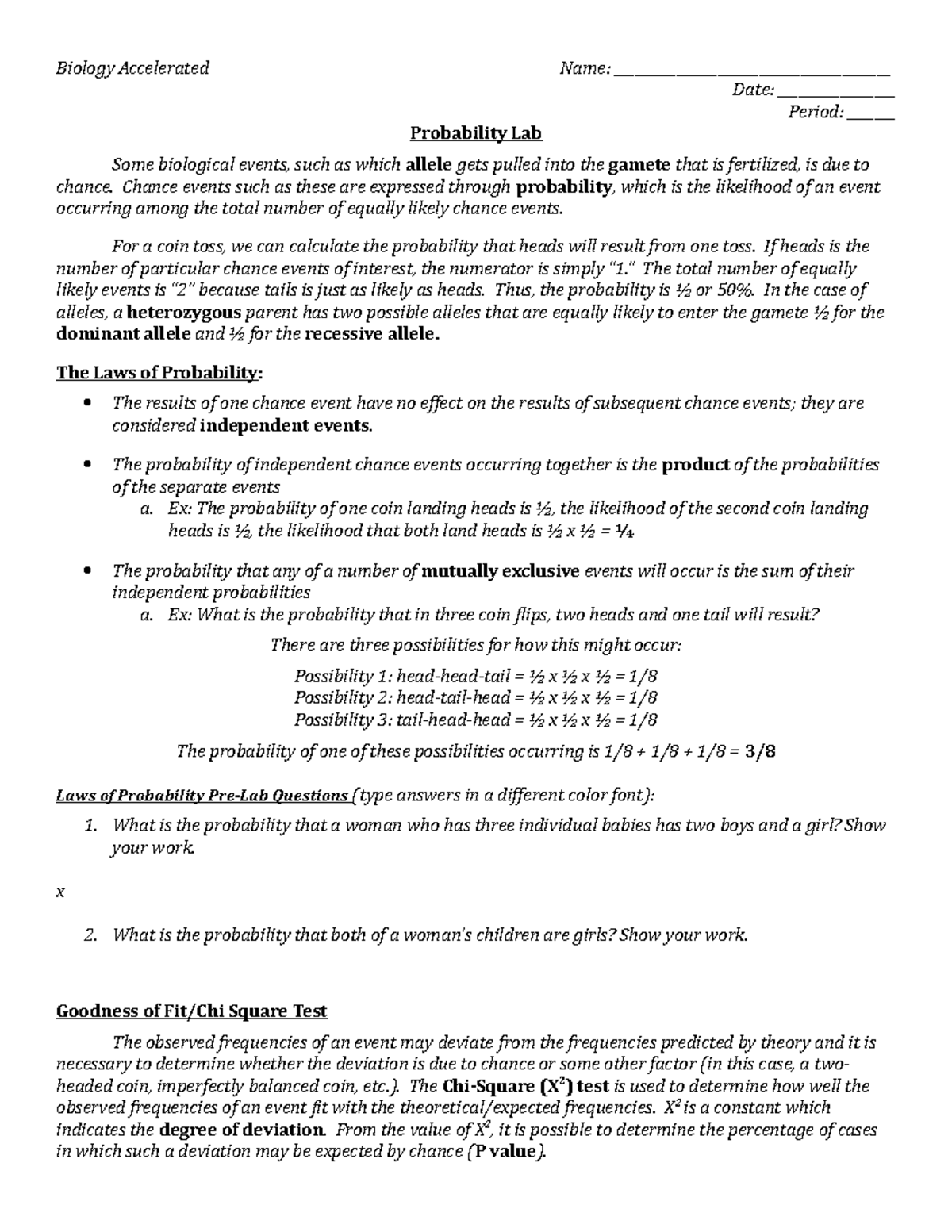 (21) 21-22 Probability Lab - Biology Accelerated Name