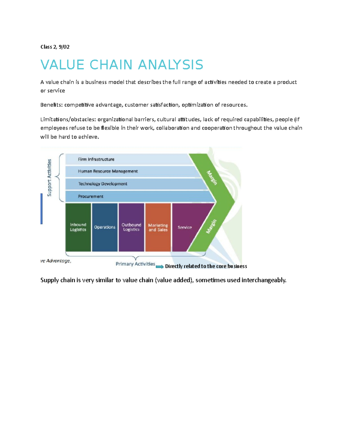 Apuntes importantes de las clases - Class 2, 9/ VALUE CHAIN ANALYSIS A ...