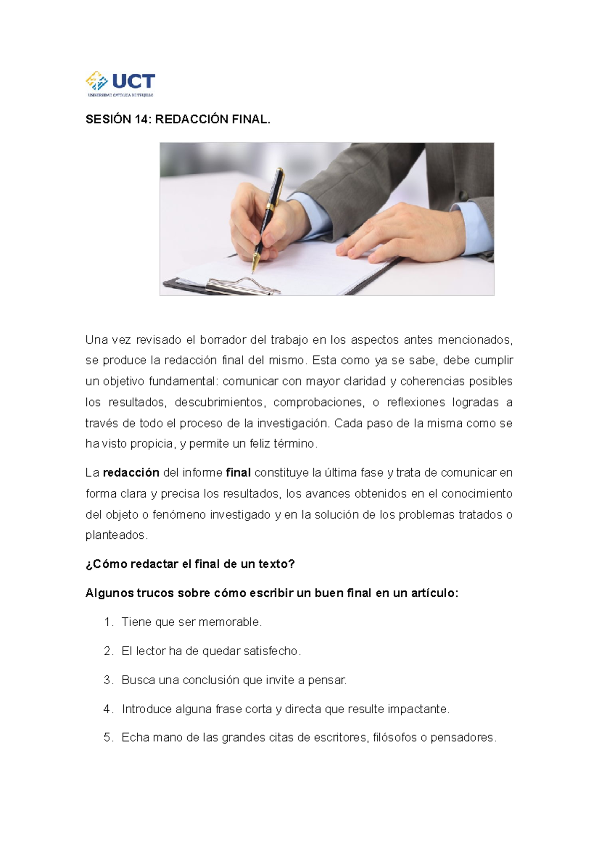 Redaccion Final DEL Texto - SESIÓN 14: REDACCIÓN FINAL. Una vez revisado el borrador del trabajo ...