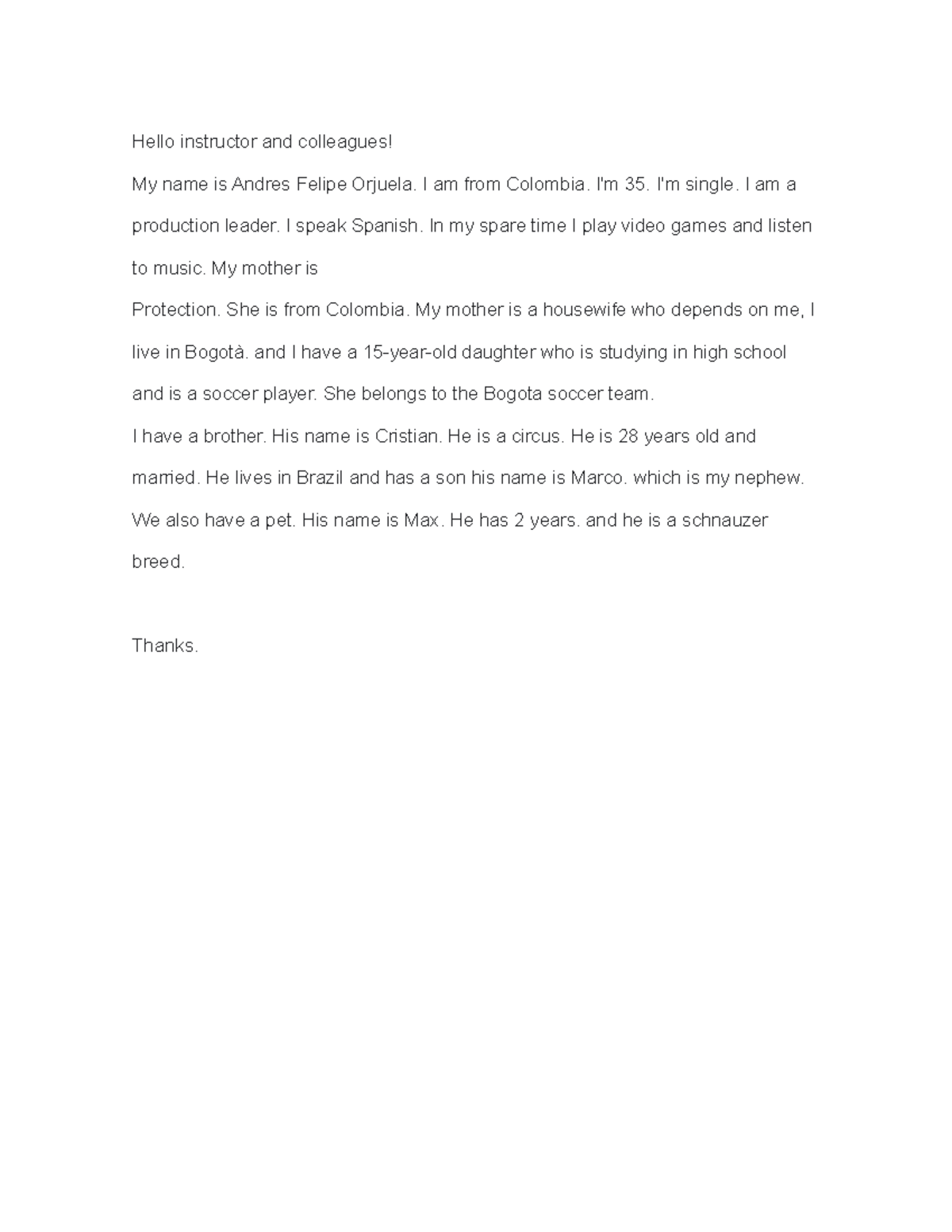 Actividad 1 ingles sena - Hello instructor and colleagues! My name is ...