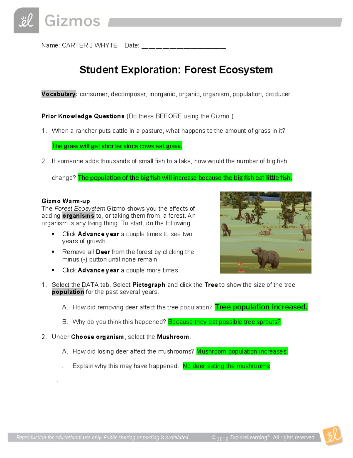 Forest Ecosystem SE - Name: CARTER J WHYTE Date ...