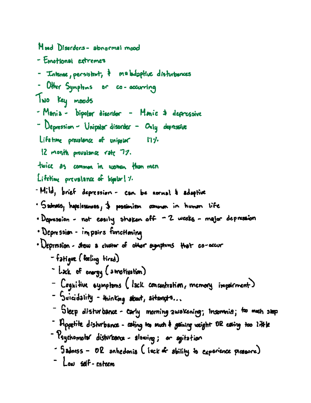 Chapter 7 & 8 - Lecture notes 7-8 - Mood Disorders abnormal mood ...