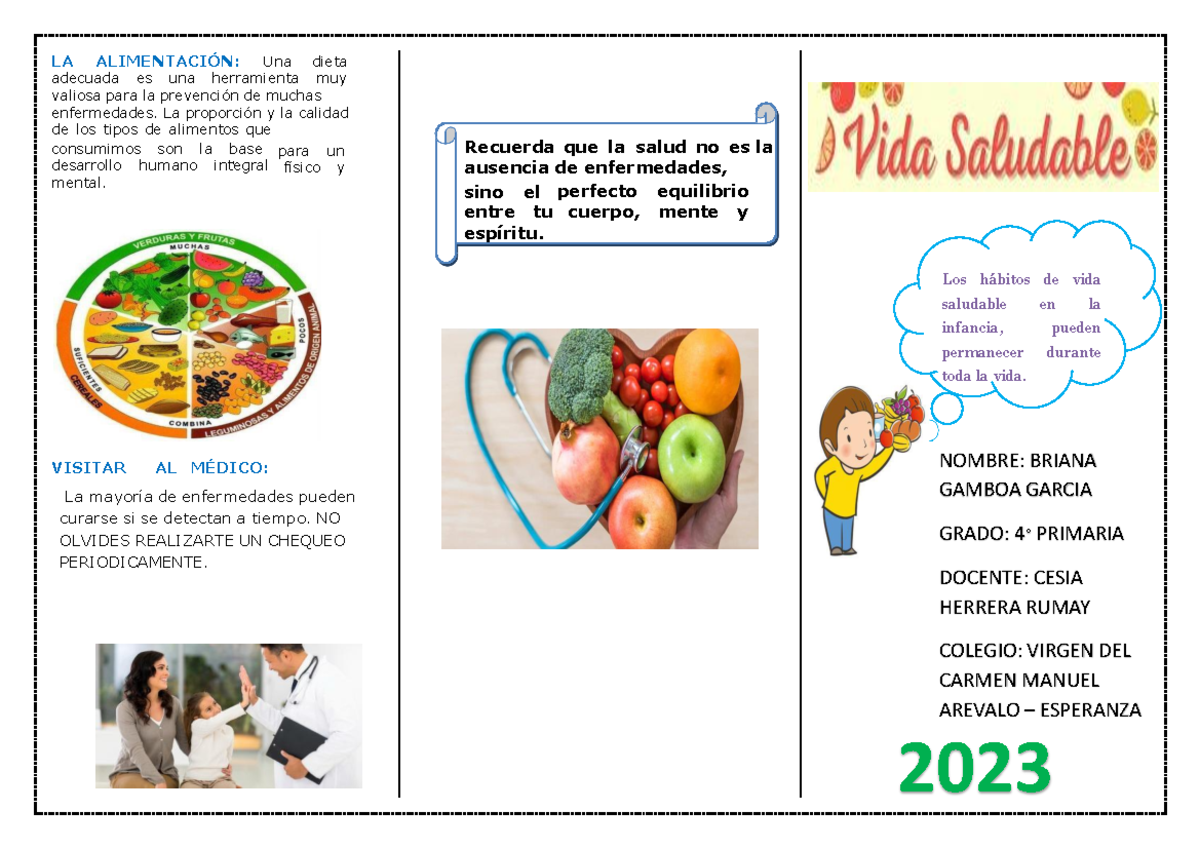 Triptico de vida saludable 9 - LA ALIMENTACIÓN: Una dieta adecuada es ...