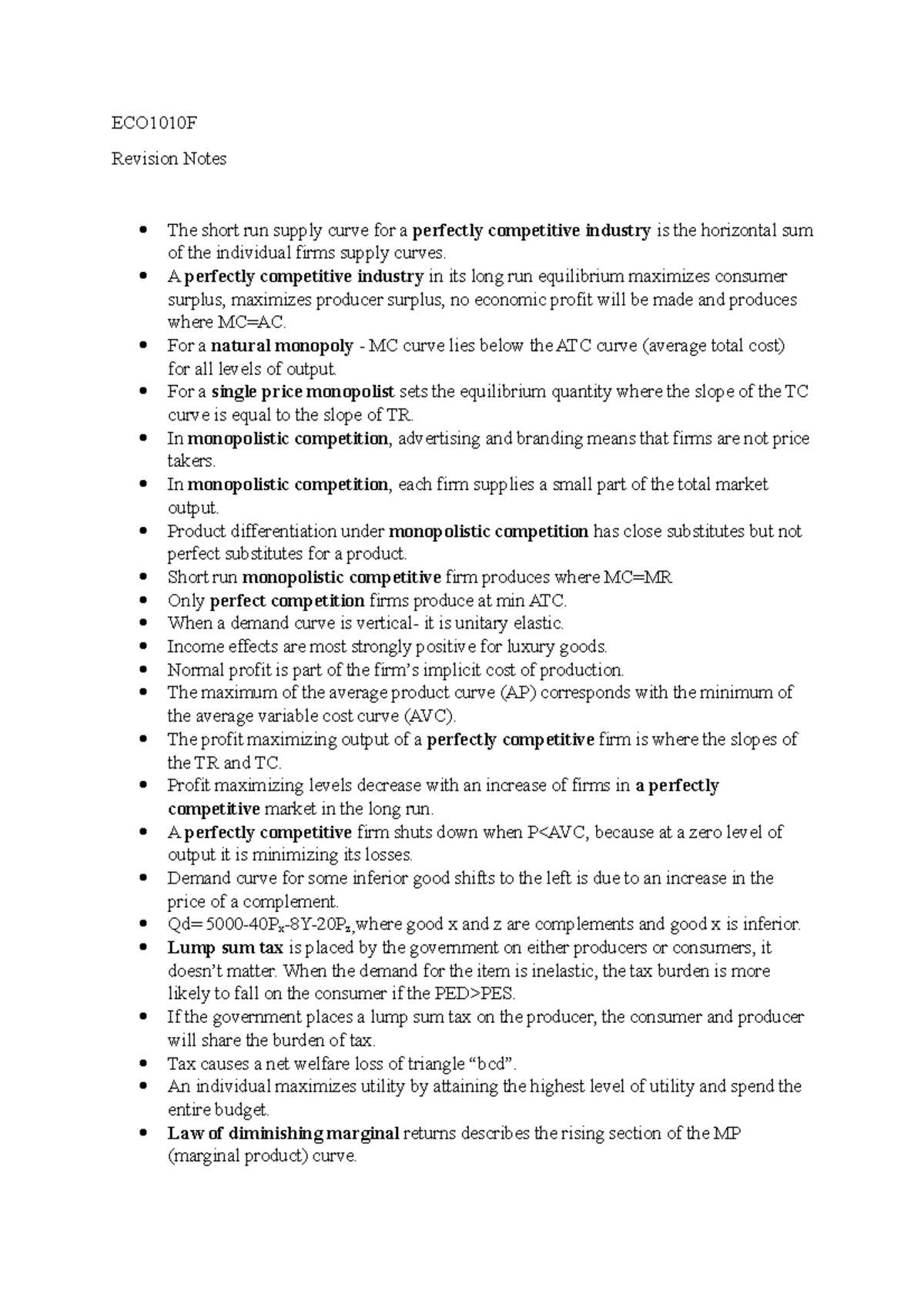 ECO1010F - Summary Macroeconomics I - ECO1010F Revision Notes The short ...