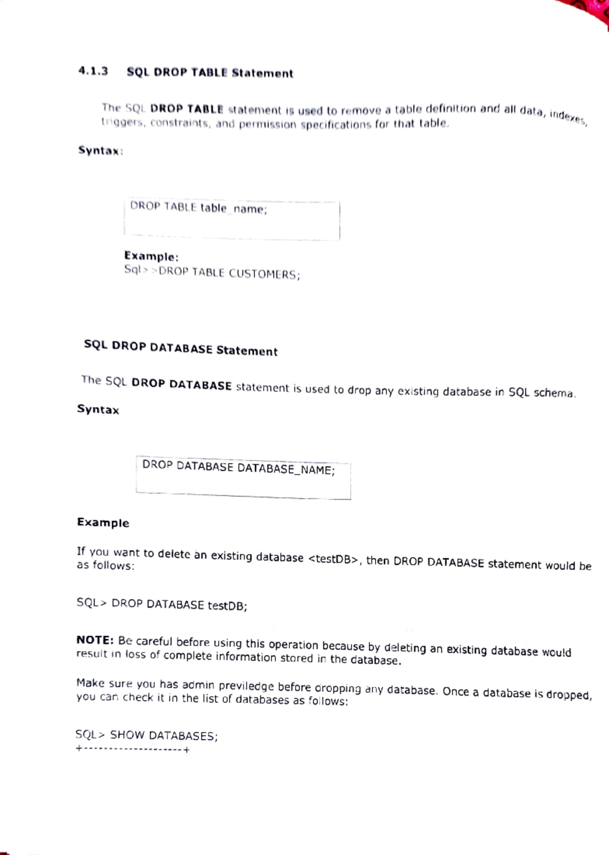 S - Usefull - sQL DROP TABLE Statement The SQL DROP TABLE statement is ...